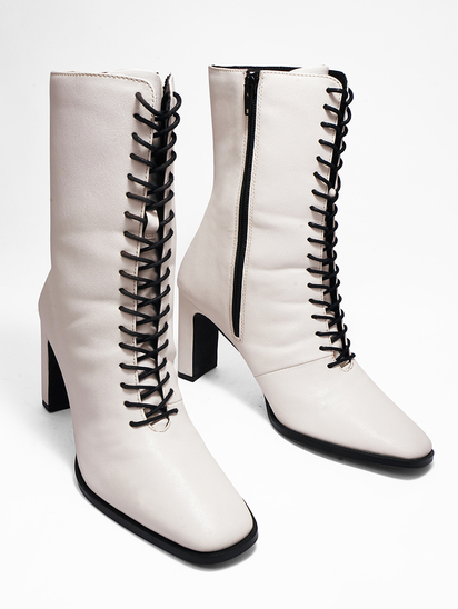 thewhitepole - Sylvie White Lace Up Boots - The White Pole