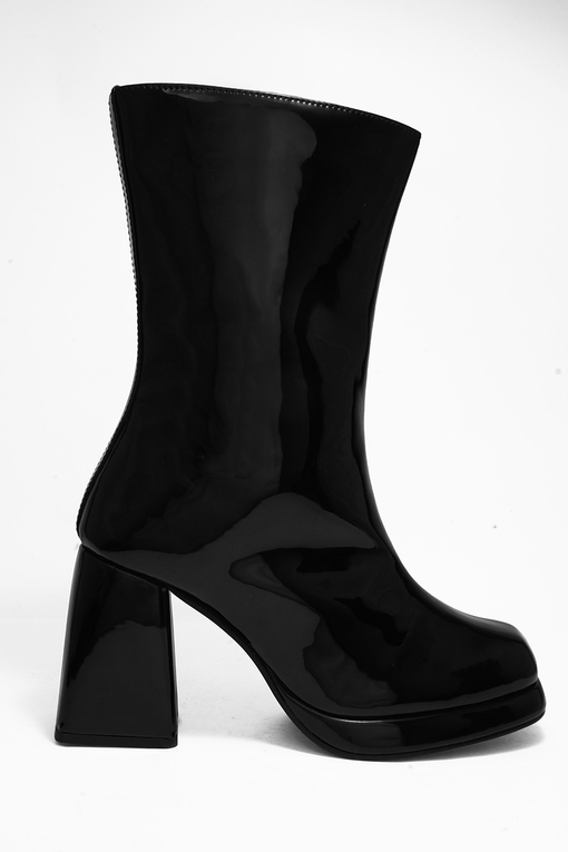 thewhitepole - Eleanor Black Patent Block Heel Boots - The White Pole