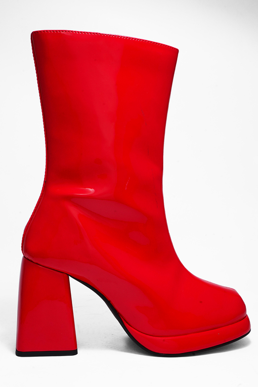thewhitepole - Eleanor Red Patent Block Heel Boots - The White Pole