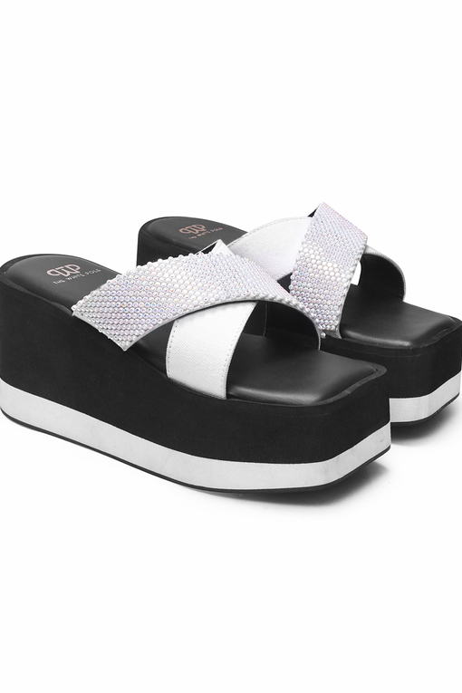 thewhitepole - Glam Crystal Ll TWP White Platform Heel - The White Pole