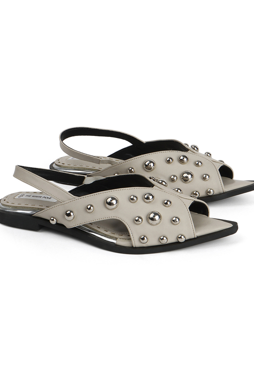 thewhitepole - Grey Slingback Peep-Toe Flats With Dome Studs ...