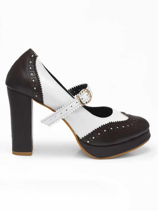 thewhitepole - Scarlett Brogue || TWP Cream Brown Block Heels - The ...